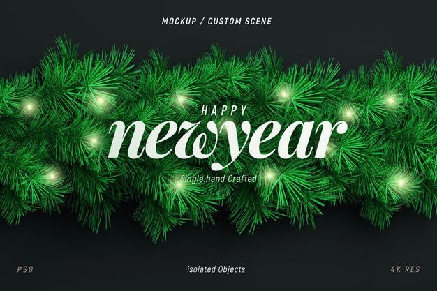 Free New Year And Winter Background Mockup With Christmas Tree Branche ...