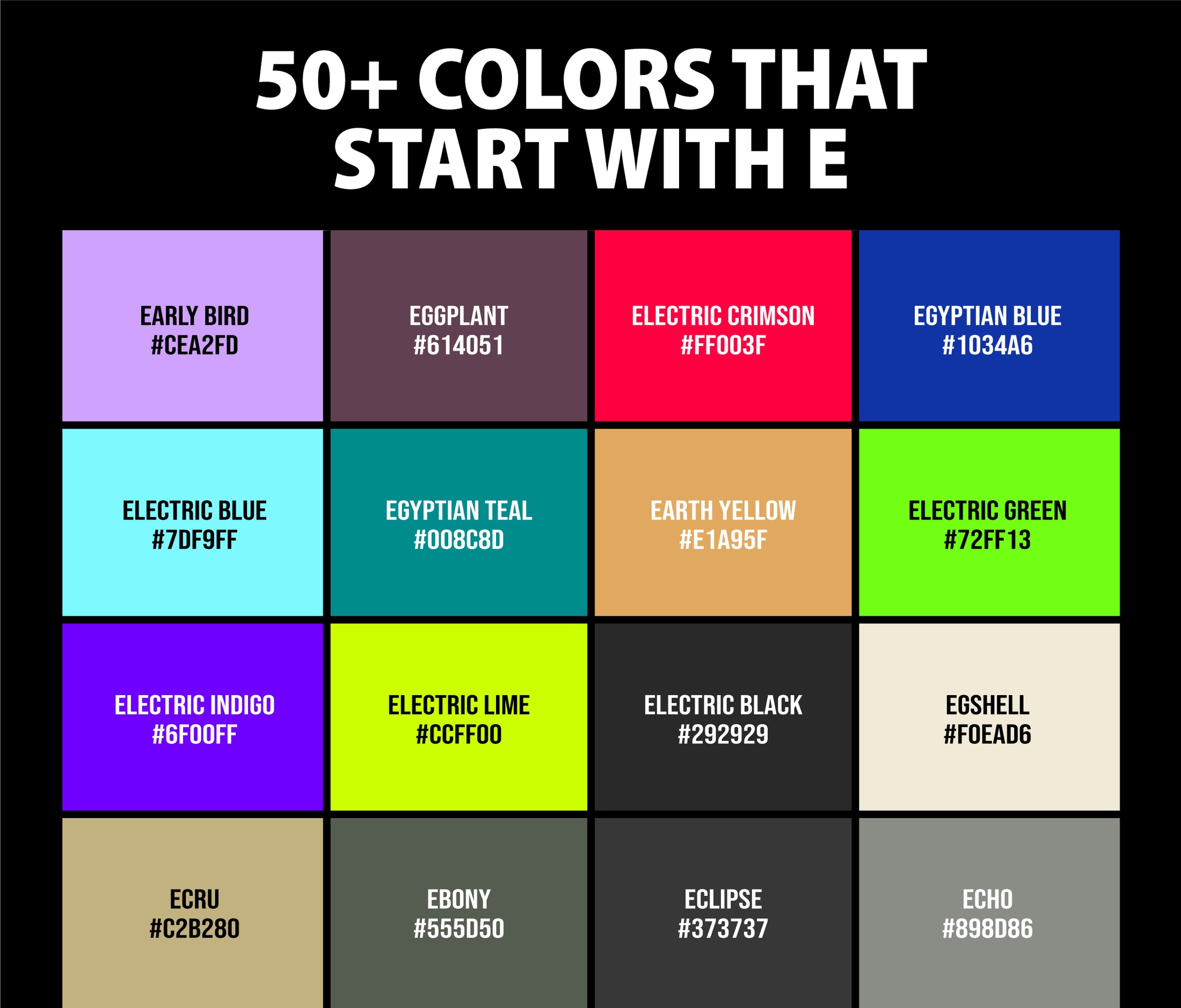 50+ Colors that Start with E (Names and Color Codes) – CreativeBooster