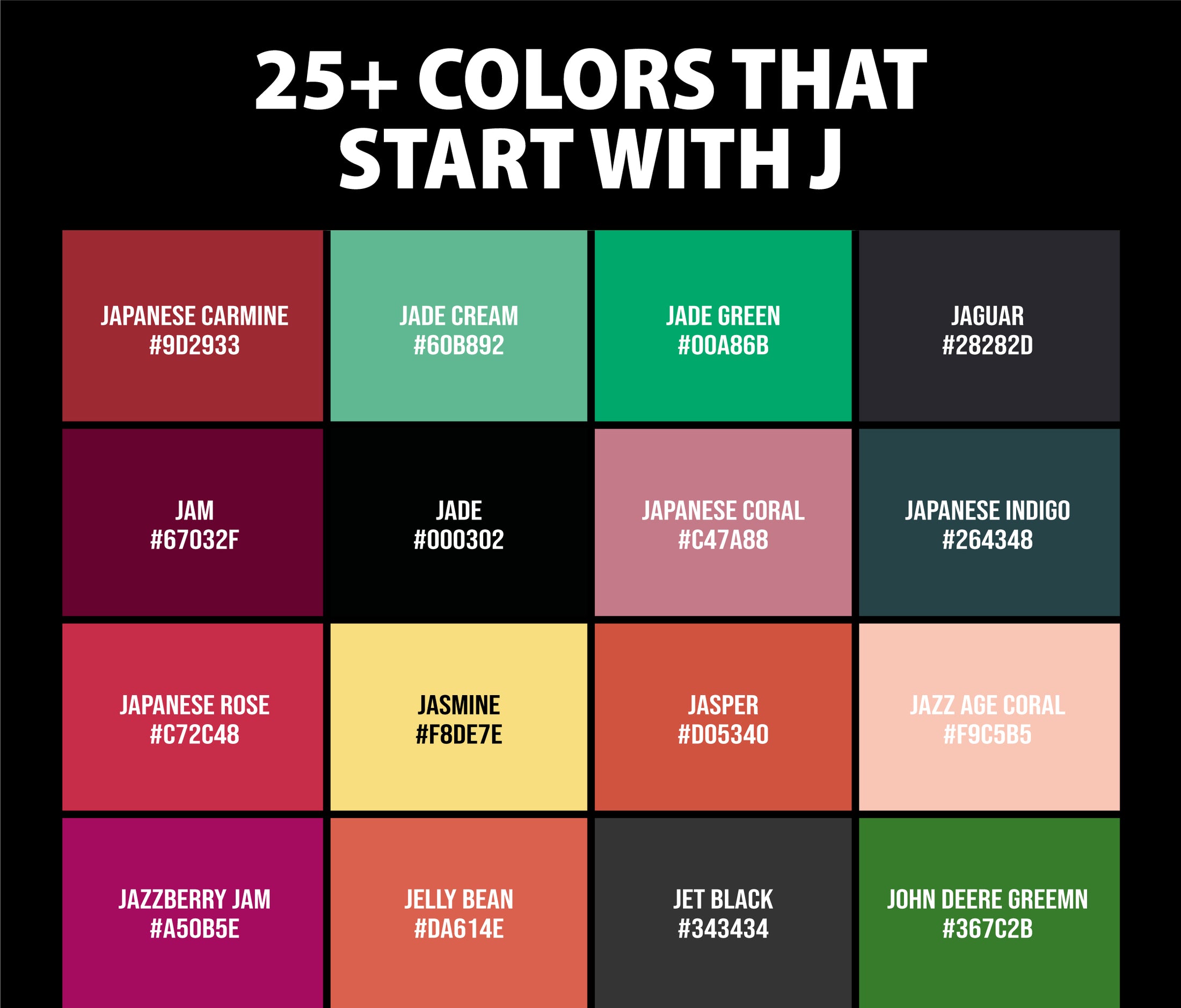 25+ Colors that Start with J (Names and Color Codes) – CreativeBooster