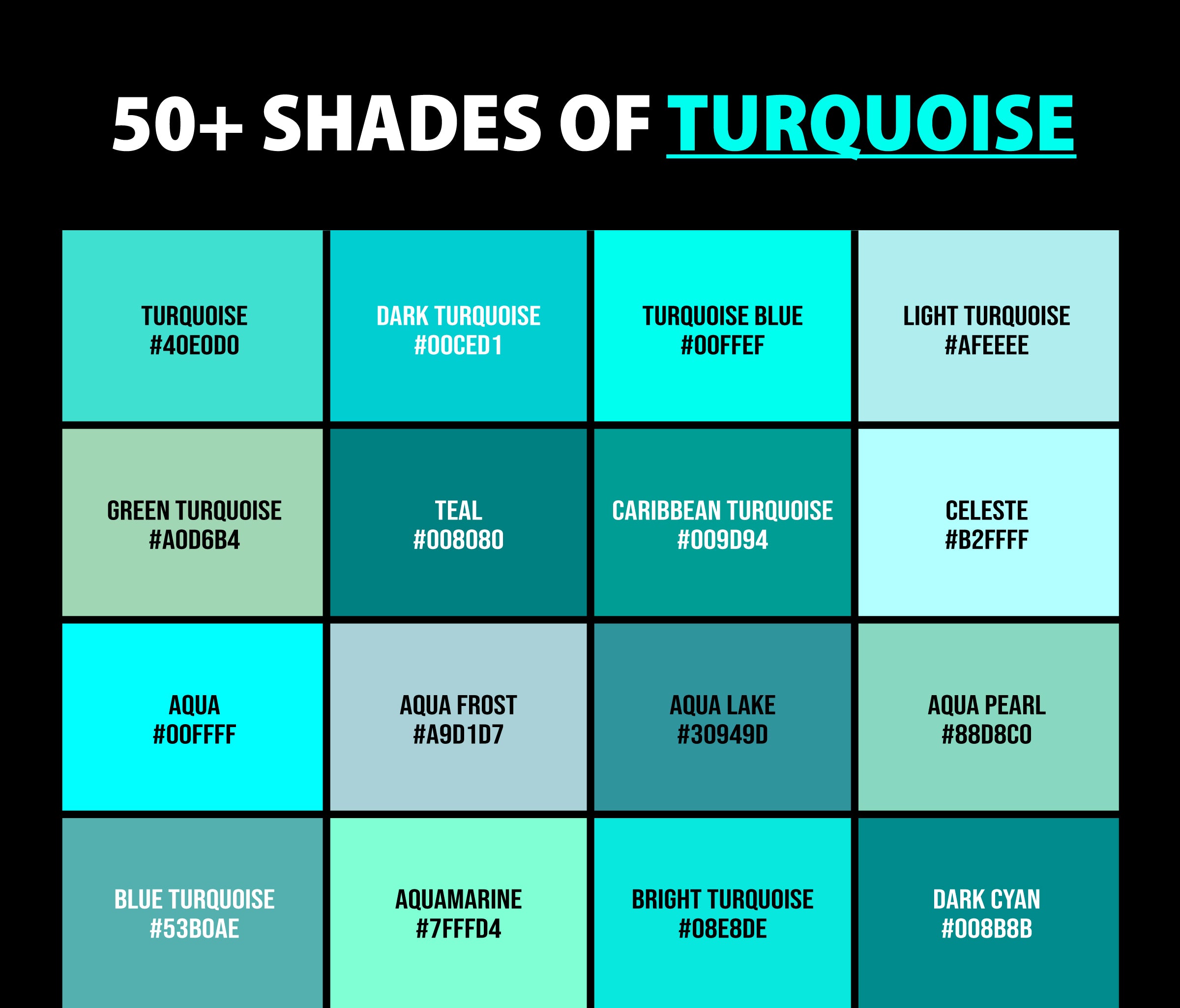 50 Shades Of Turquoise Color Names HEX RGB CMYK Codes 50 Shades Of Turquoise Color Names HEX RGB CMYK Codes