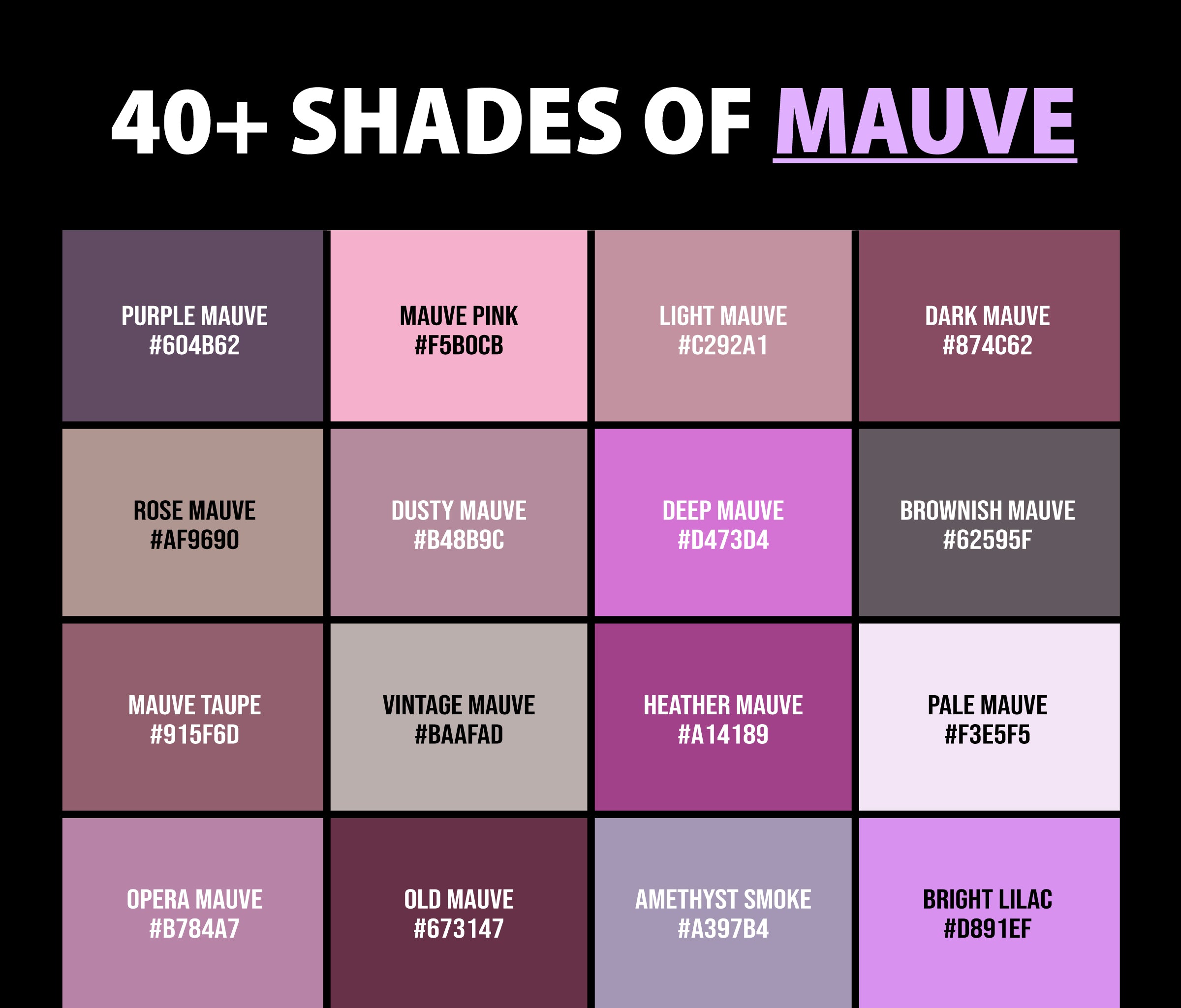40 Shades Of Mauve Color Names HEX RGB CMYK Codes CreativeBooster 40 Shades Of Mauve Color Names HEX RGB CMYK Codes CreativeBooster