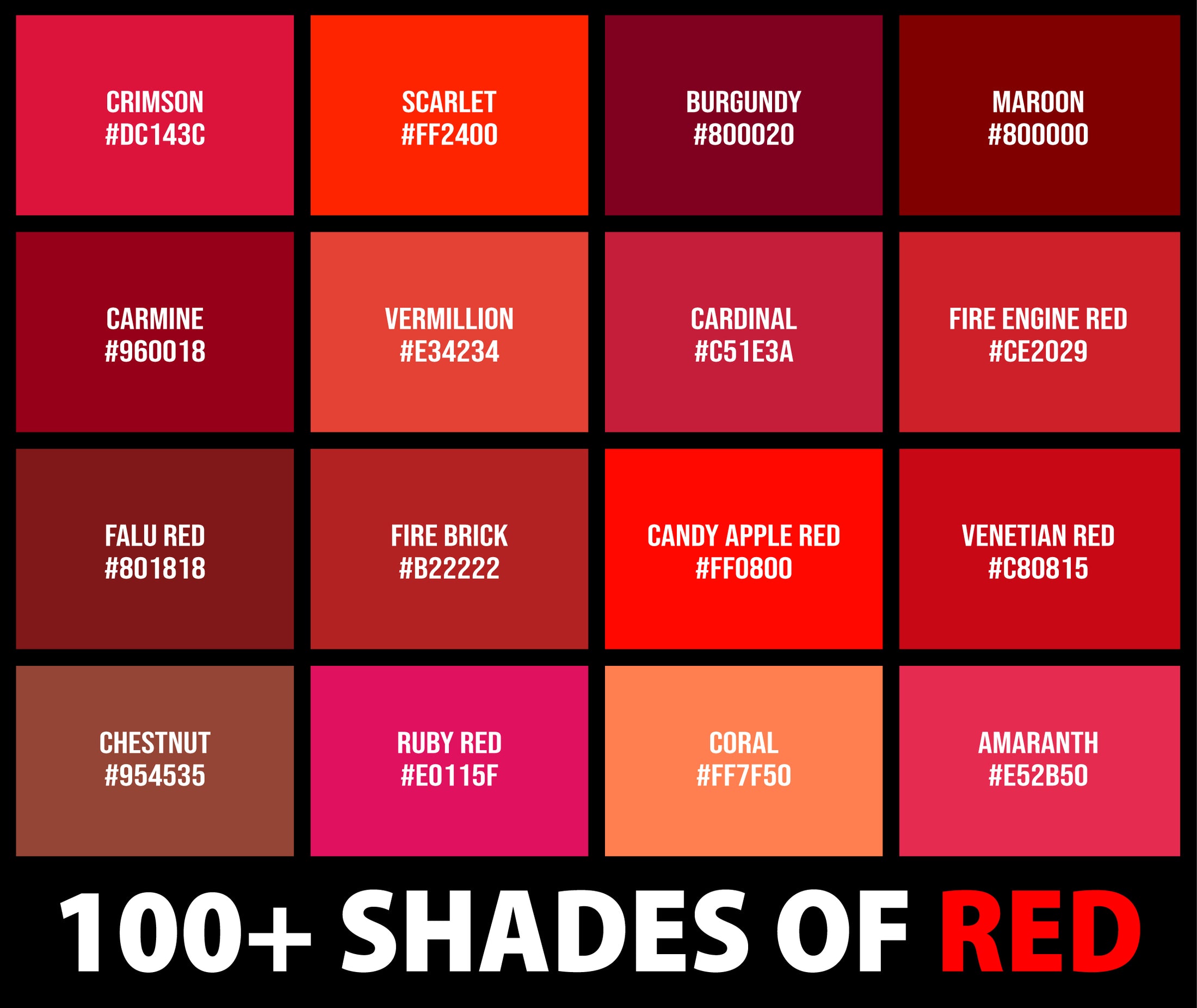 100+ Shades of Red Color (Names, HEX, RGB, & CMYK Codes) – CreativeBooster
