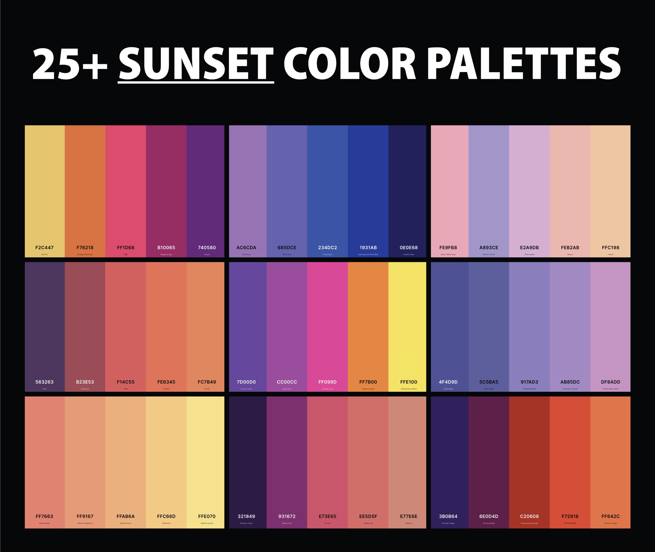 25+ Best Sunset Color Palettes with Names and Hex Codes – CreativeBooster