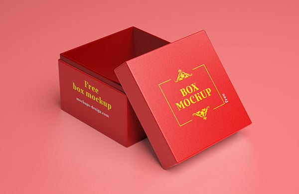 Free Red Square Gift Box Mockup – CreativeBooster