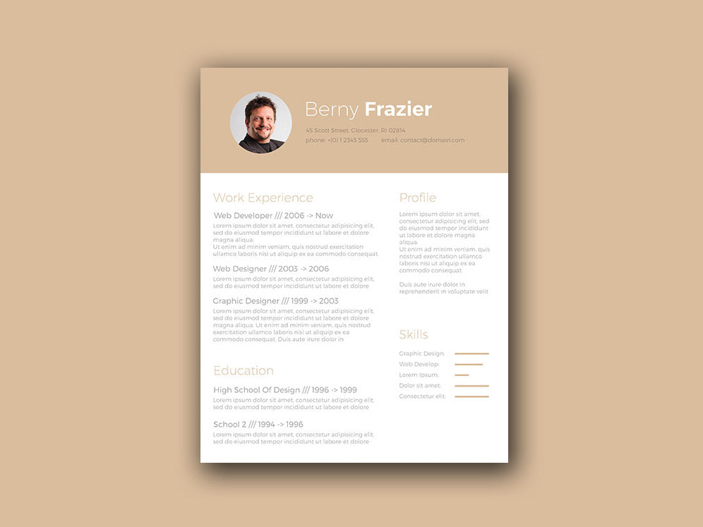 Free Brown Theme Photo CV Resume Template in Microsoft Word (DOC) Form ...