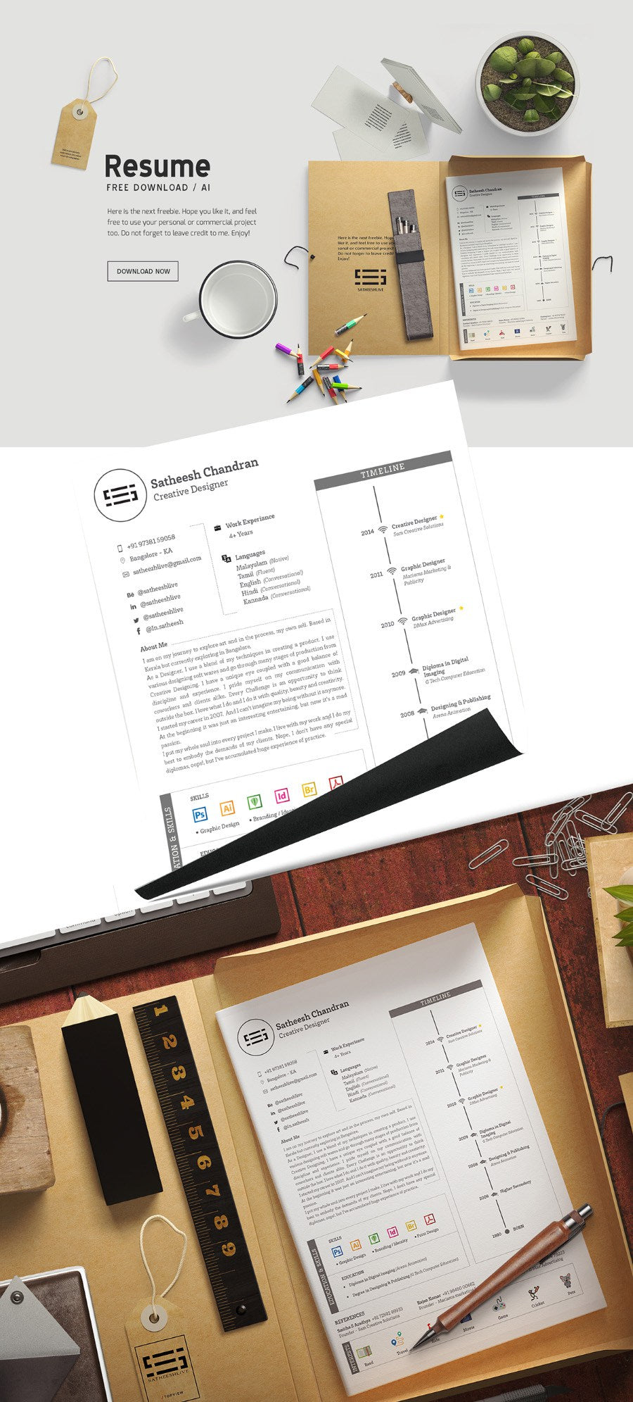 Free Handy Resume Template for Illustrator (AI) Format – CreativeBooster