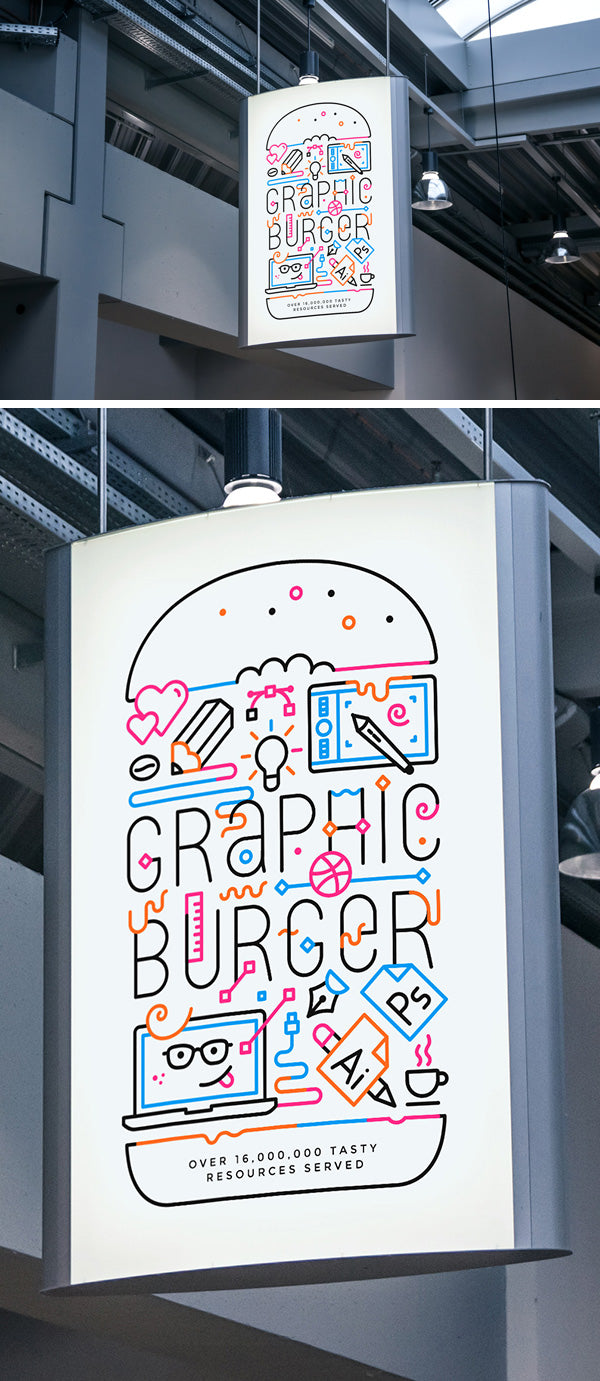 Free Mall Advertising Sign Poster MockUp – CreativeBooster