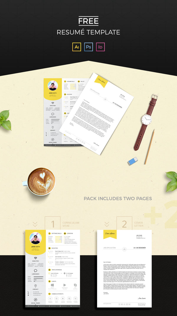 Free Resume and Cover Letter Print Templates in Illustrator (AI), Phot ...