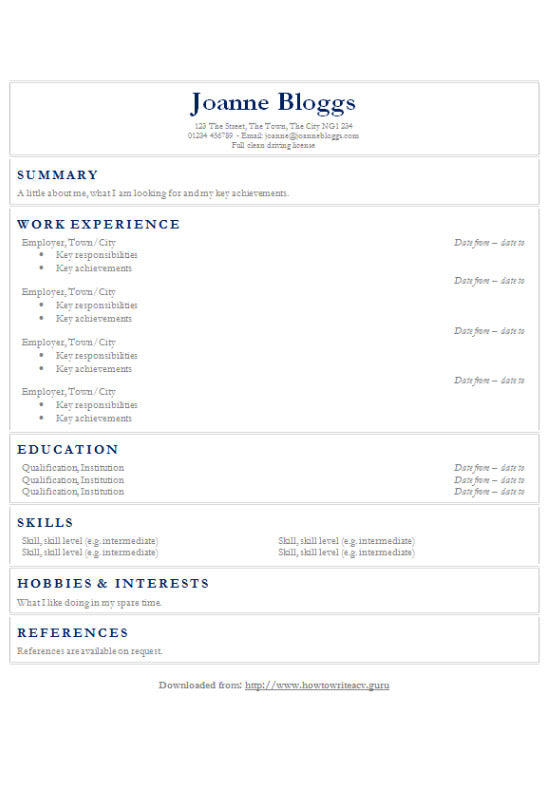Free Sections Design Resume CV Template in Microsoft Word (DOC) Format ...