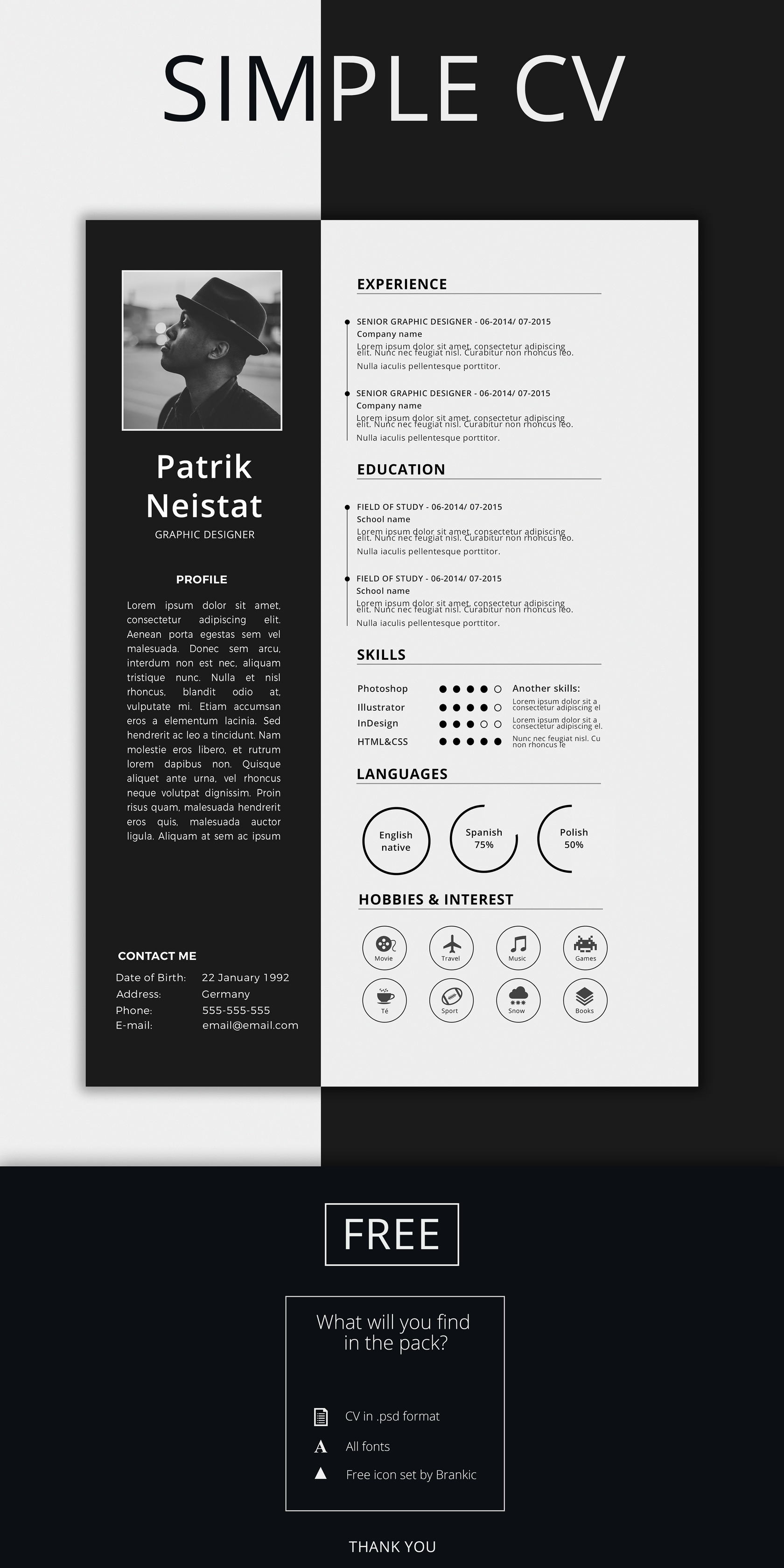 Free Simple and Minimal CV Resume Template in Photoshop (PSD) Format ...