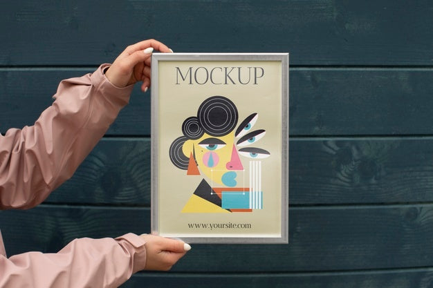 Free Beautiful Frame Model Mockup Held By Girl Psd – CreativeBooster