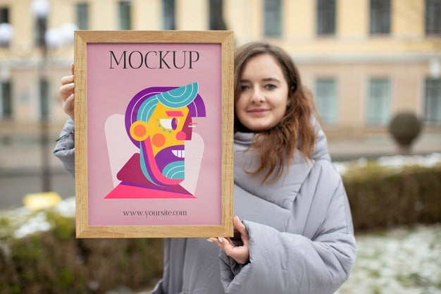 Free Beautiful Frame Model Mockup Held By Girl Psd – CreativeBooster