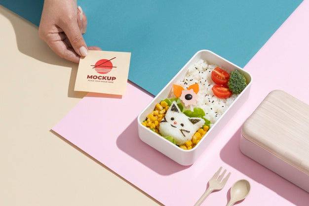 Free Composition Of Bento Box With Mock-Up Card Psd – CreativeBooster