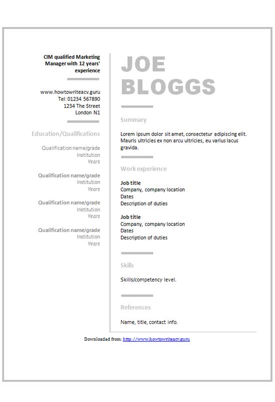 Free Ultra Minimal Text Only CV Resume Template in Microsoft Word (DOC ...