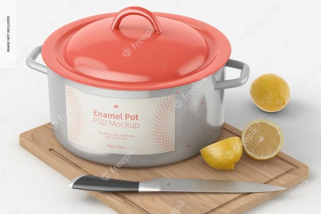 Free Enamel Pot Mockup, Perspective View Psd – CreativeBooster