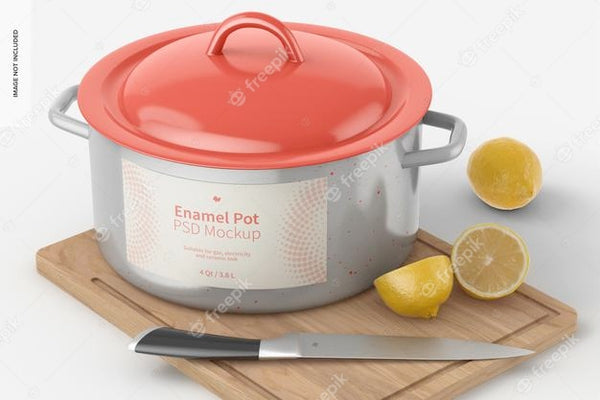 Free Enamel Pot Mockup, Perspective View Psd – CreativeBooster