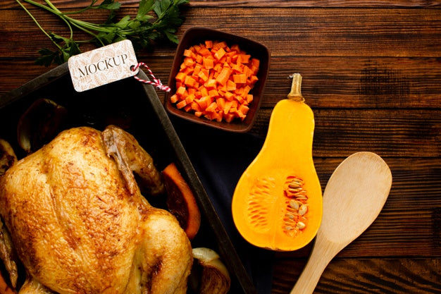 Free Fat Lay Delicious Thanksgiving Turkey Psd – CreativeBooster