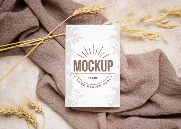 Free Flay Lay Autumn Mock-Up With Wheat On Grey Cloth Psd – CreativeBooster