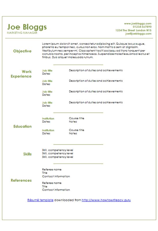 Free Sage Green Text Only CV Resume Template in Microsoft Word (DOCX ...