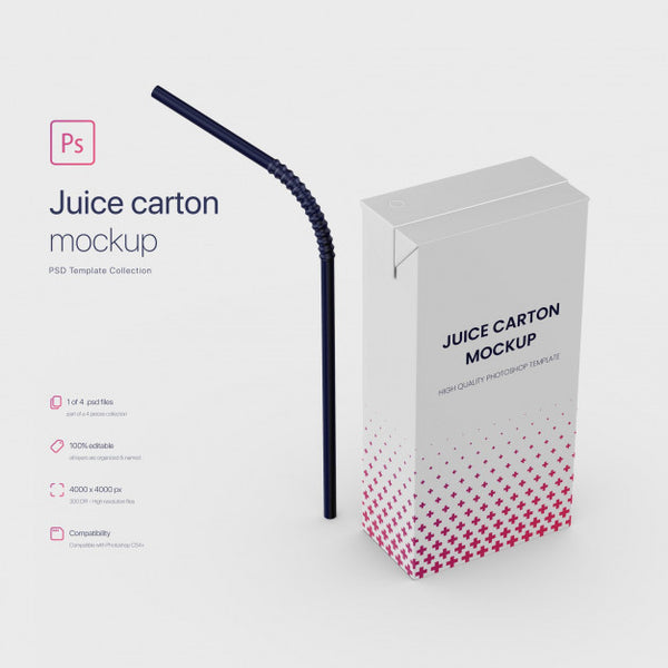 Free Standing Juice Paper Carton Packaging With Straw Mockup Psd ...